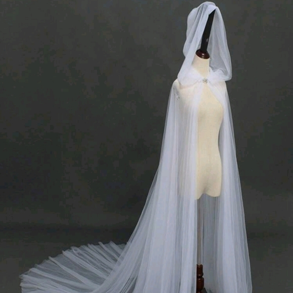 Tops | New Hood Tulle Cape Cloak White Floor Length Soft Mesh Cloak ...